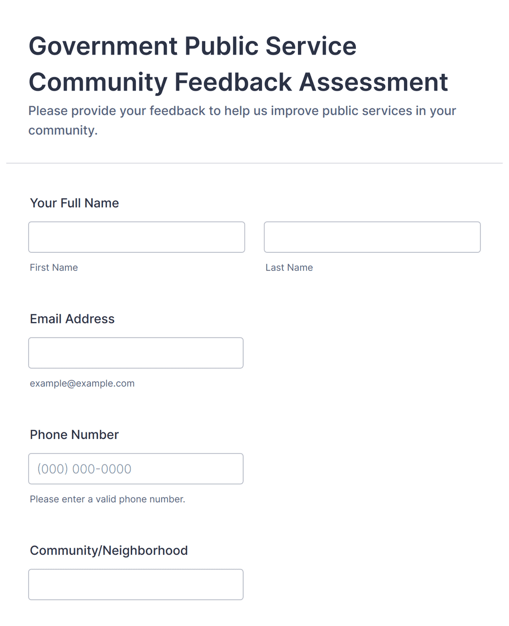 Government Public Service Community Feedback Assessment Form Template ...