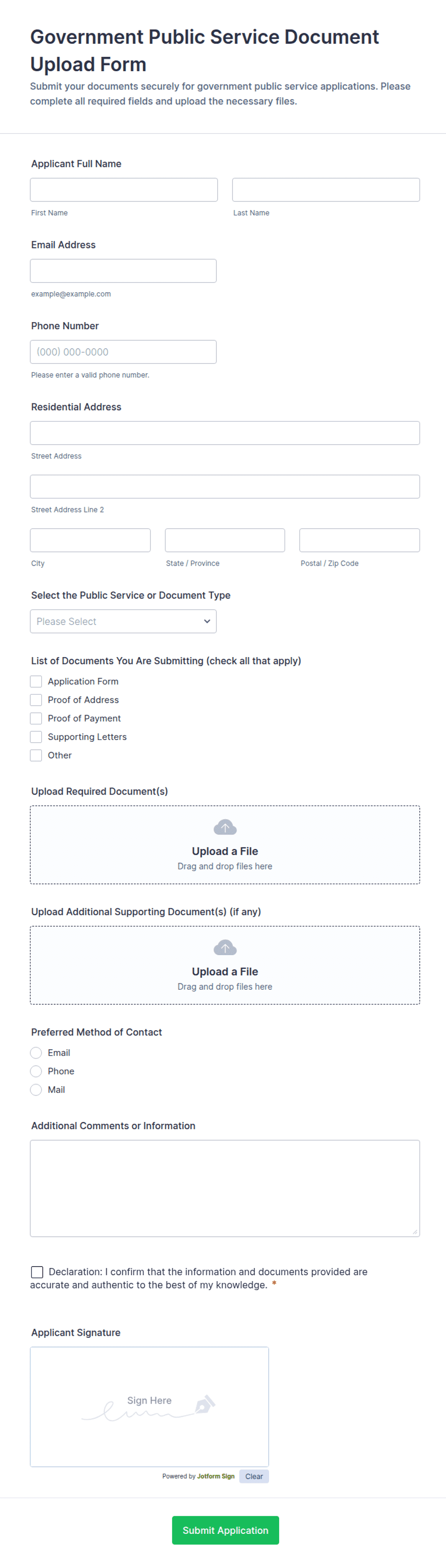 Government Public Service Document Upload Form Template | Jotform