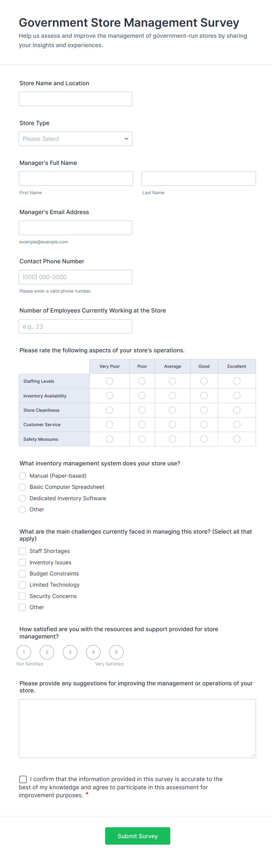 Government Store Management Survey Form Template | Jotform