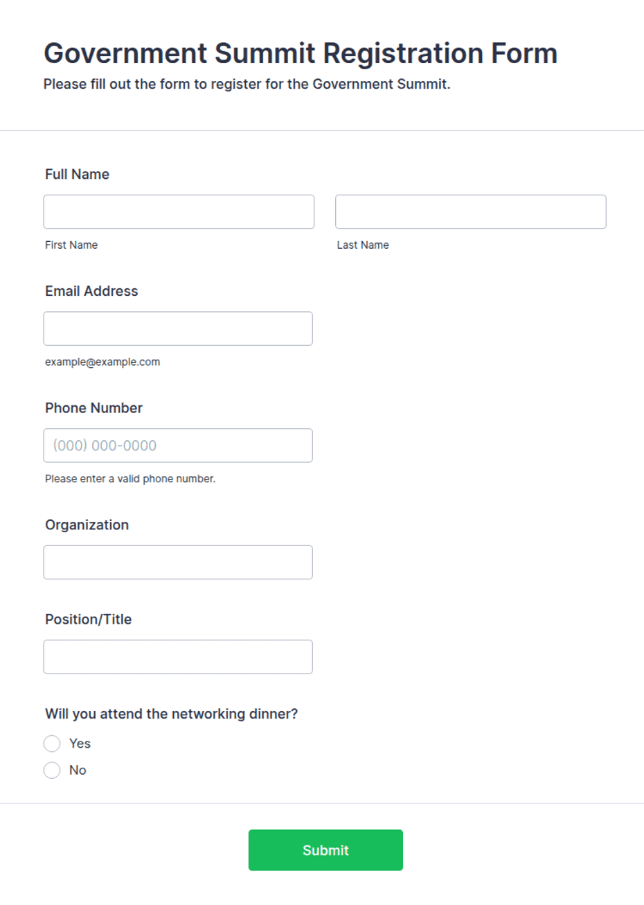 Government Summit Registration Form Template | Jotform