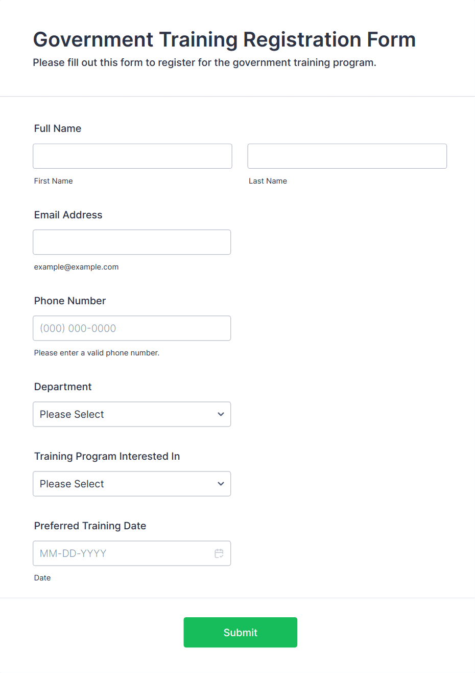 Government Training Registration Form Template | Jotform