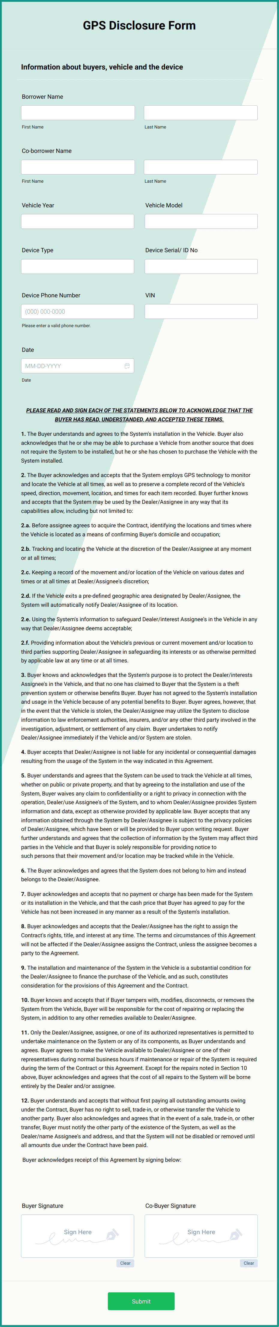 GPS Disclosure Form Template | Jotform
