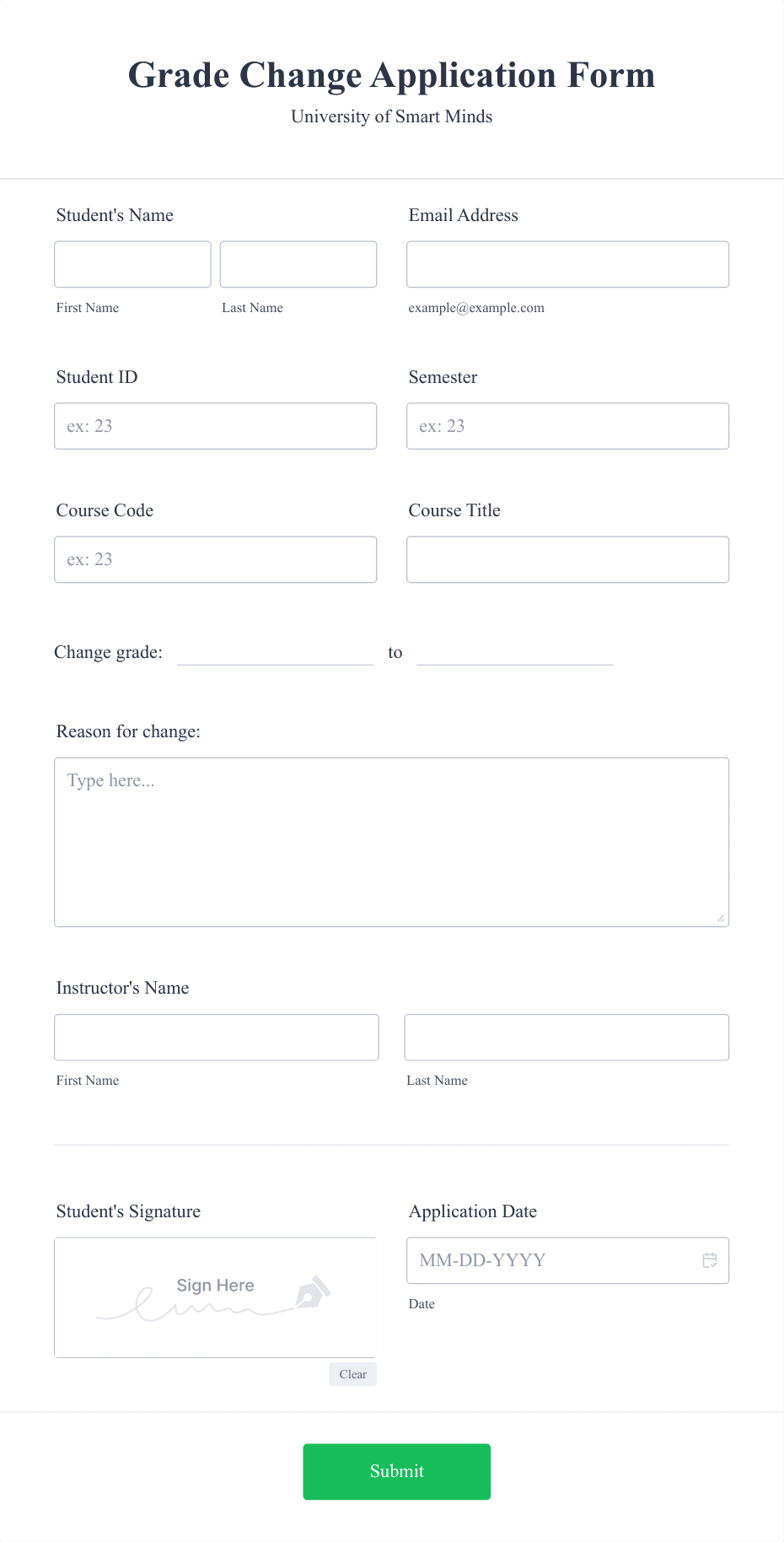 Grade Change Application Form Template | Jotform