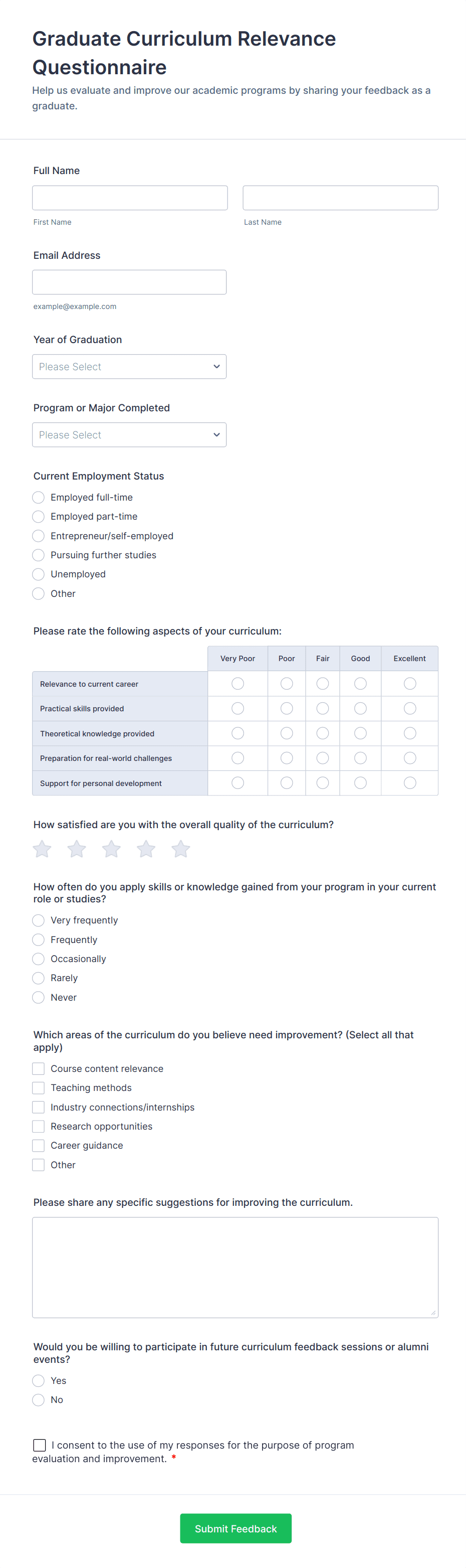Graduate Curriculum Relevance Questionnaire Form Template | Jotform