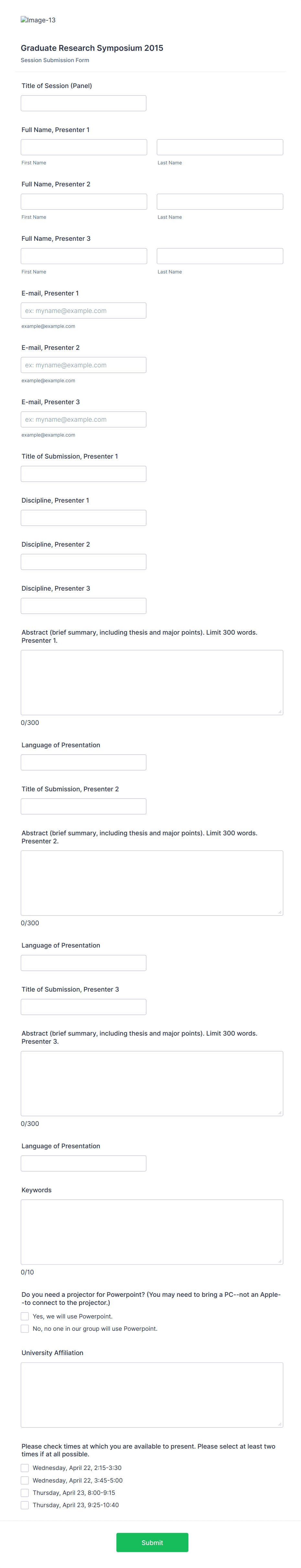 Graduate Research Presentation Submission Form Template | Jotform