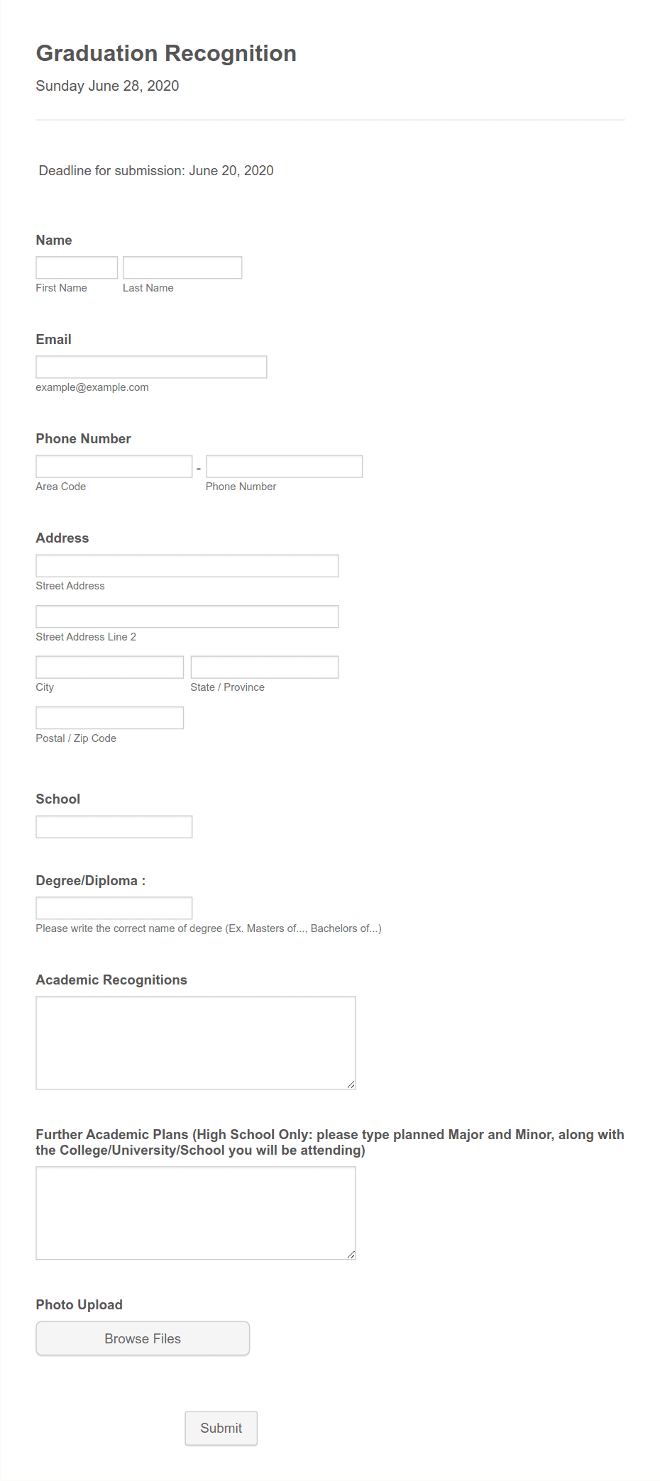 Graduation Recognition Form Template | Jotform