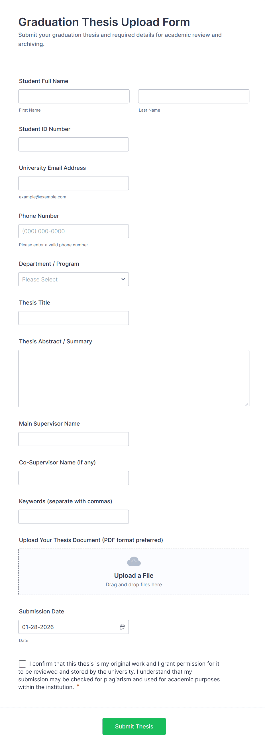 Graduation Thesis Upload Form | Jotform