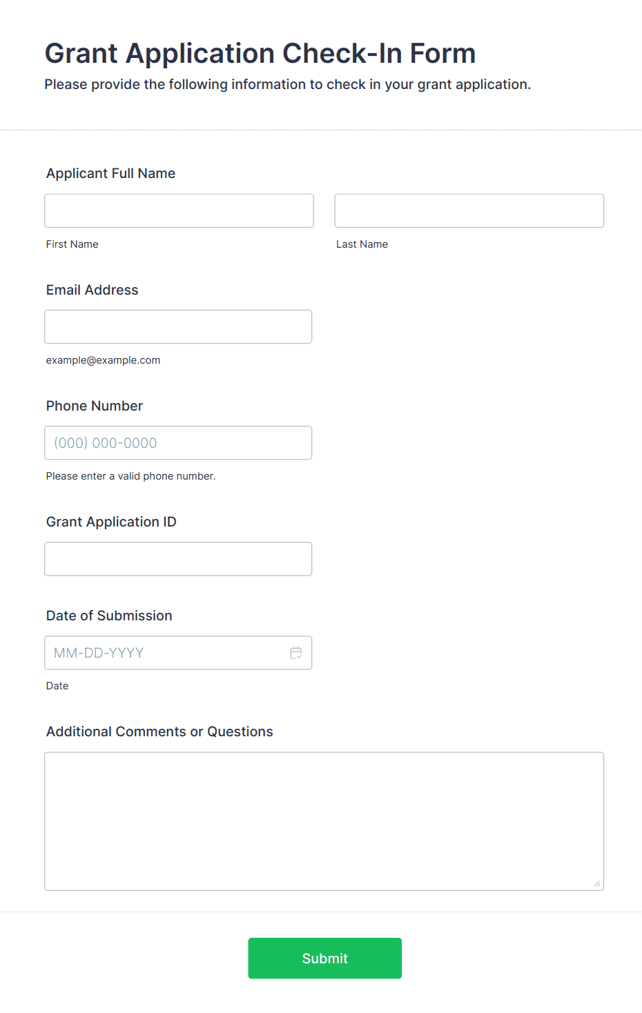 Grant Application Check-In Form Template | Jotform