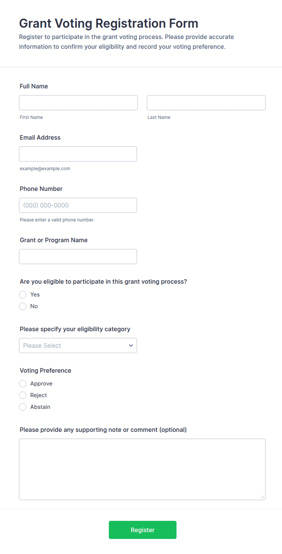 Grant Voting Registration Form Template | Jotform