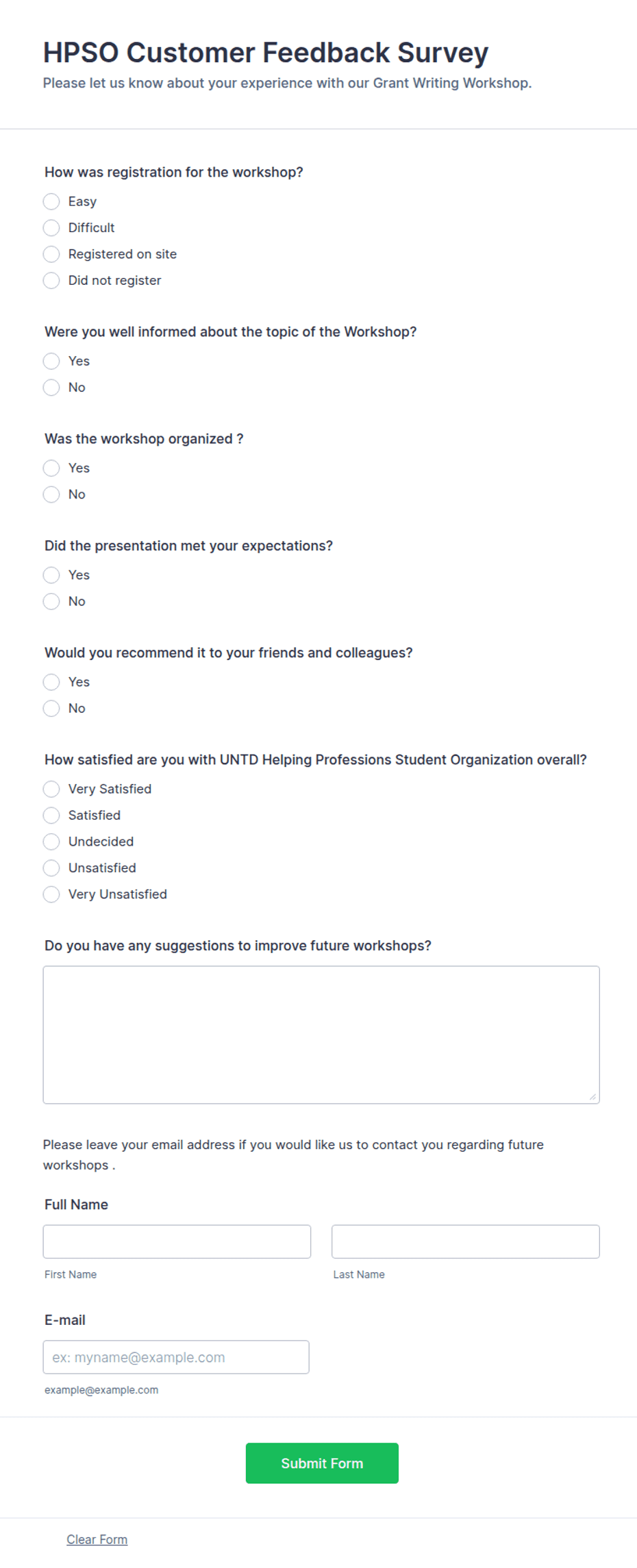Grant Writing Workshop Feedback Form Template | Jotform