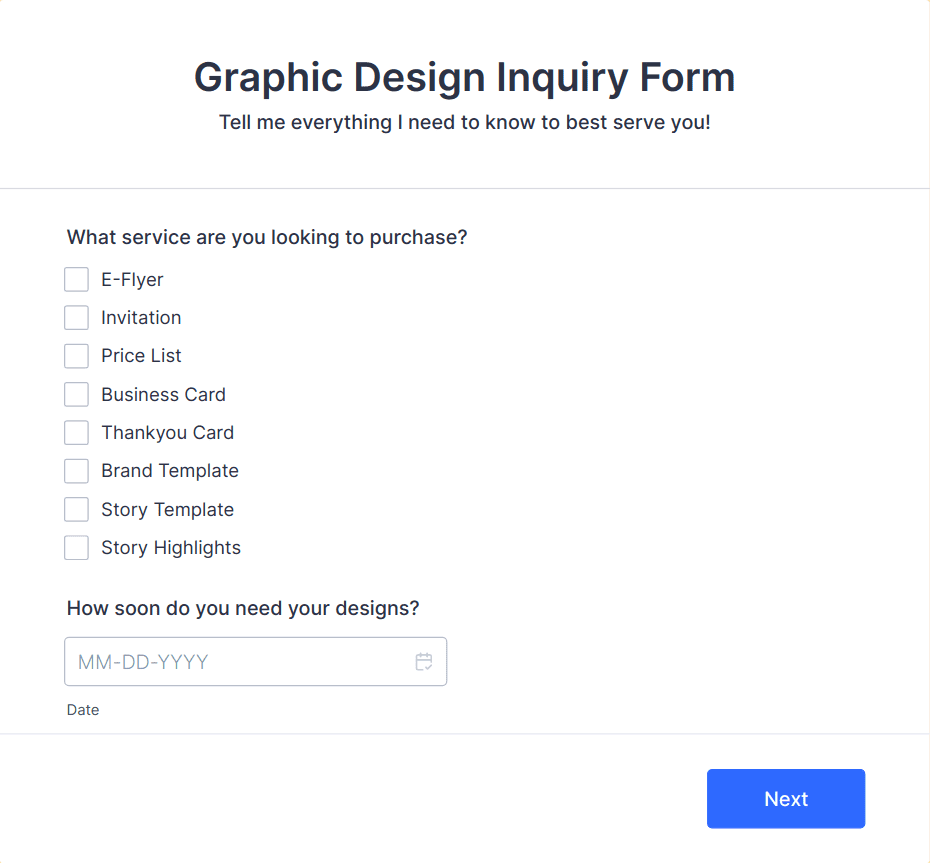 Graphic Design Inquiry Form Template | Jotform