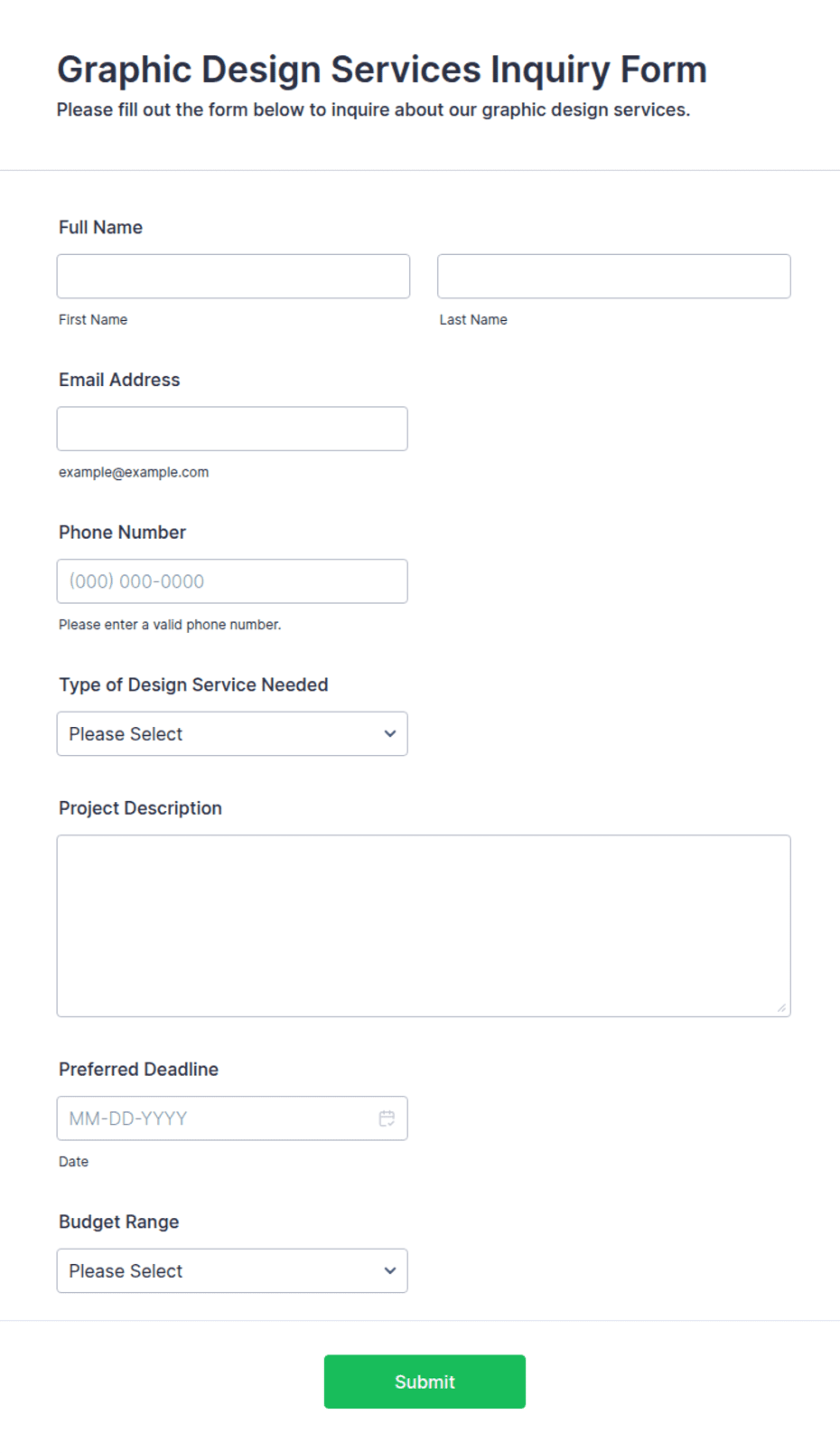 Graphic Design Services Inquiry Form Template | Jotform