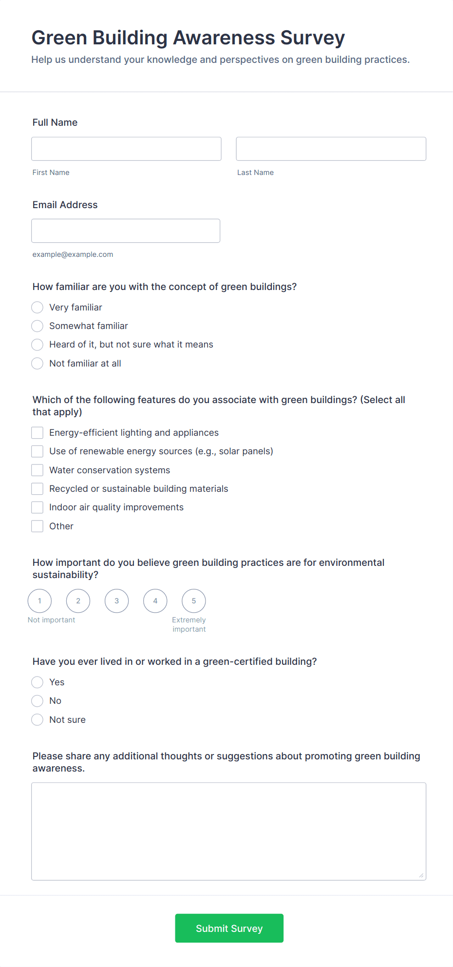 Green Building Awareness Survey Form Template | Jotform
