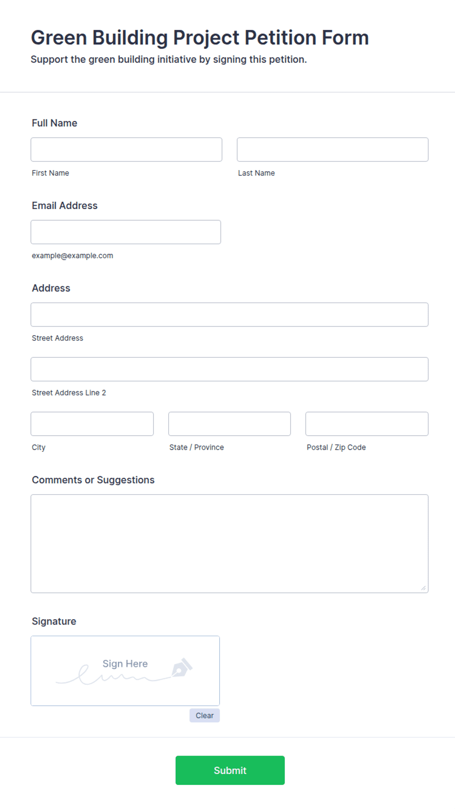 Green Building Project Petition Form Template | Jotform