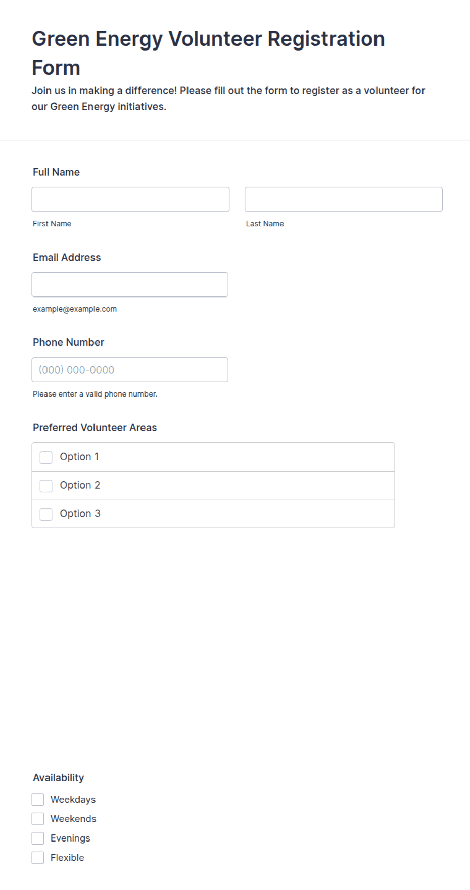 Green Energy Volunteer Registration Form Template | Jotform