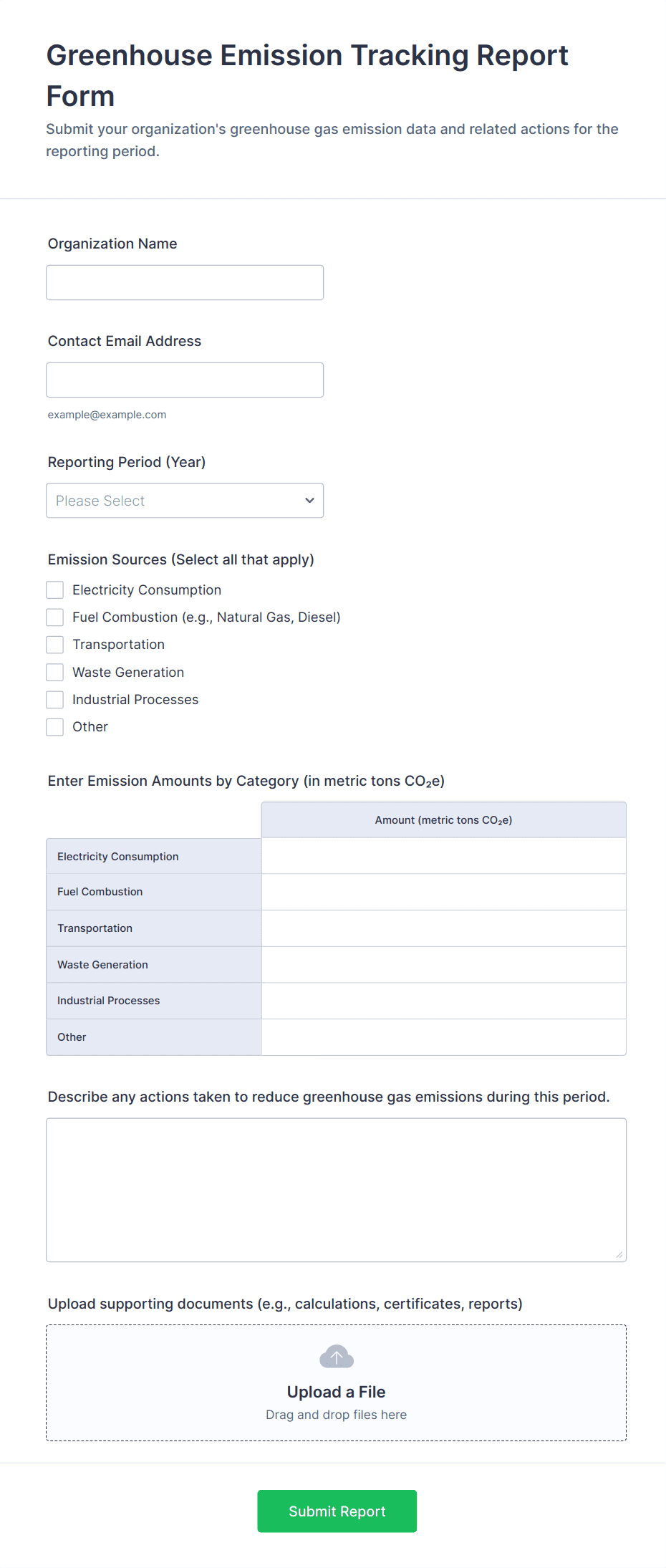 Greenhouse Emission Tracking Report Form Template | Jotform