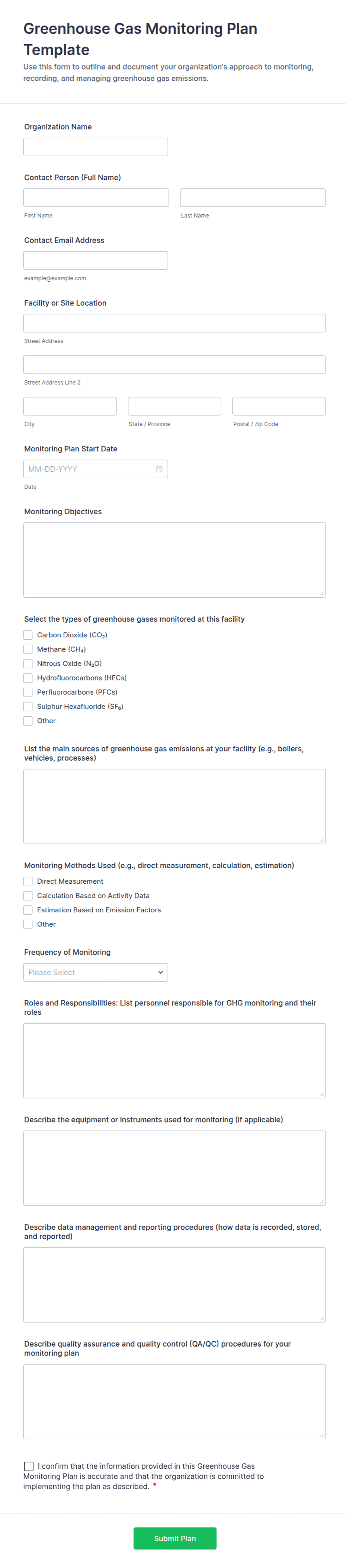 Greenhouse Gas Monitoring Plan Template | Jotform