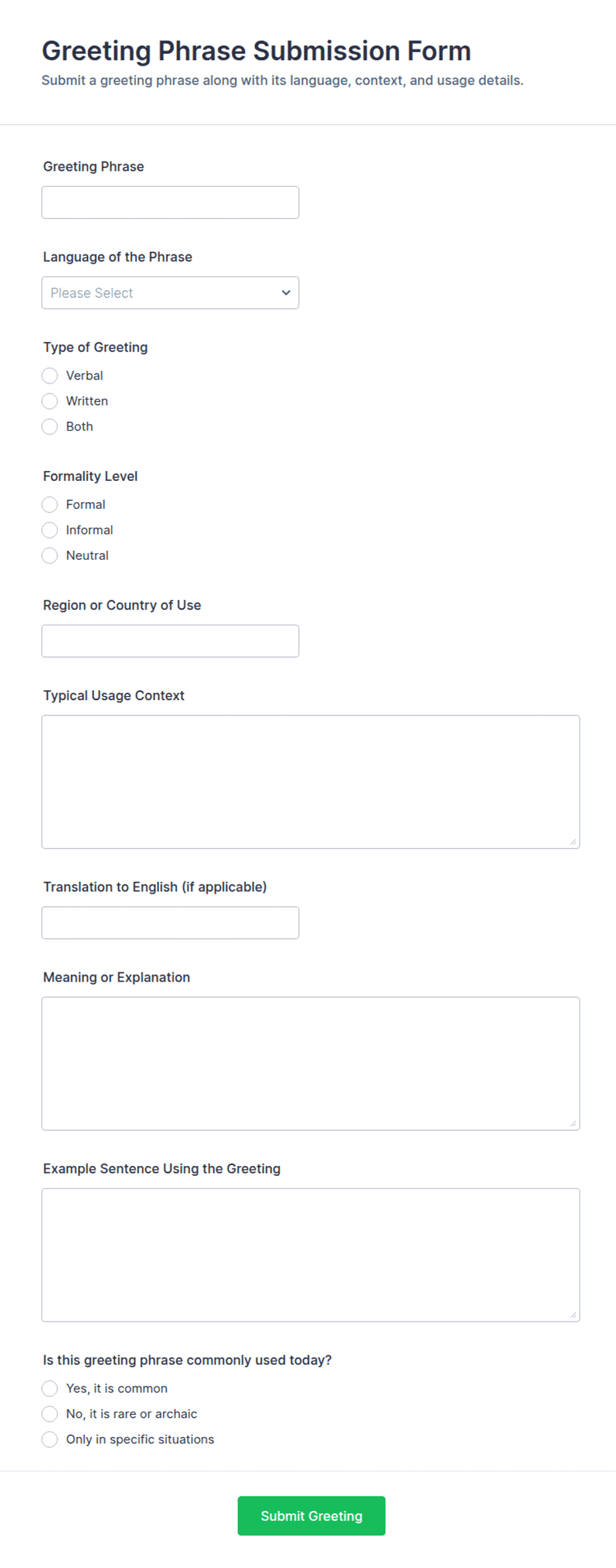 Greeting Phrase Submission Form Template | Jotform