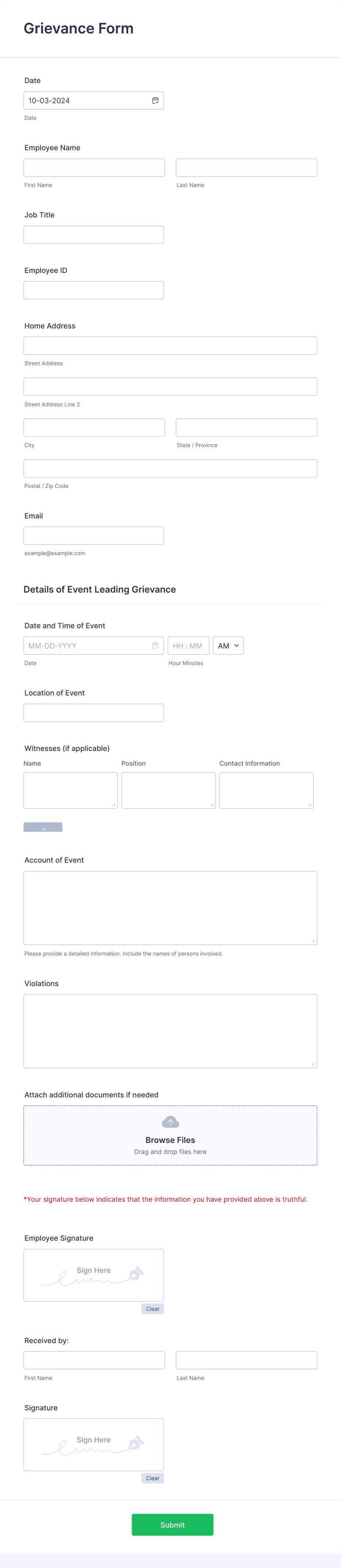 Grievance Form Template | Jotform