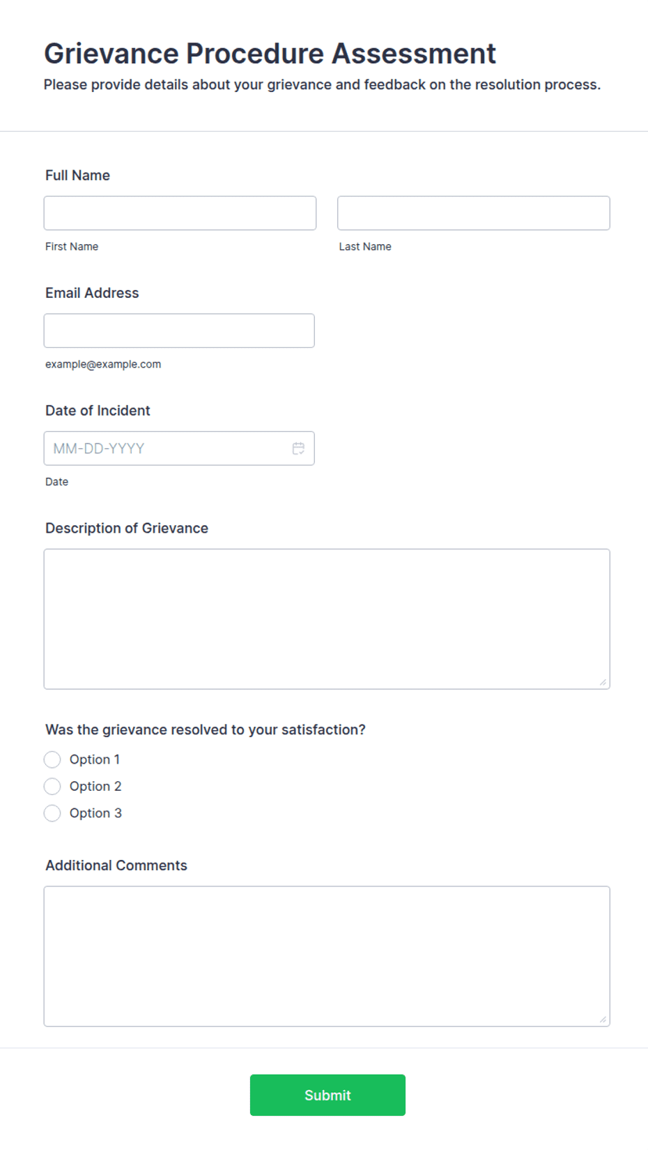 Grievance Procedure Assessment Form Template | Jotform