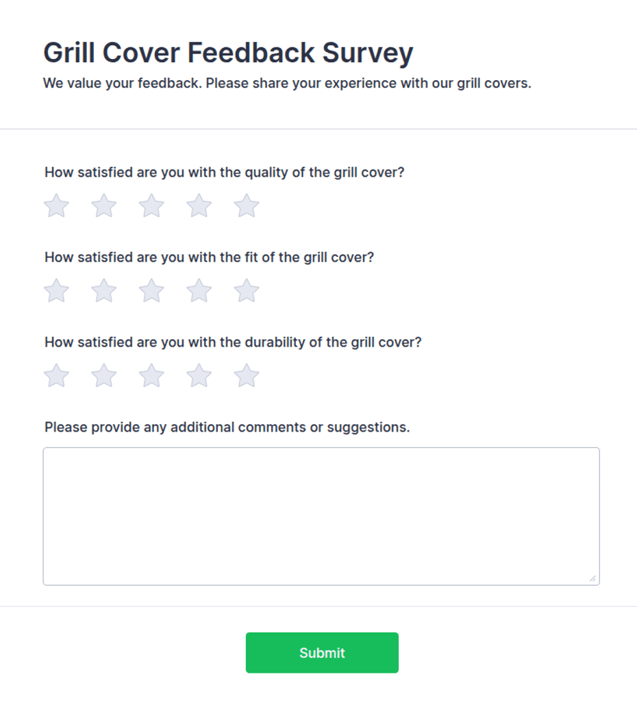 Grill Cover Feedback Survey Form Template | Jotform