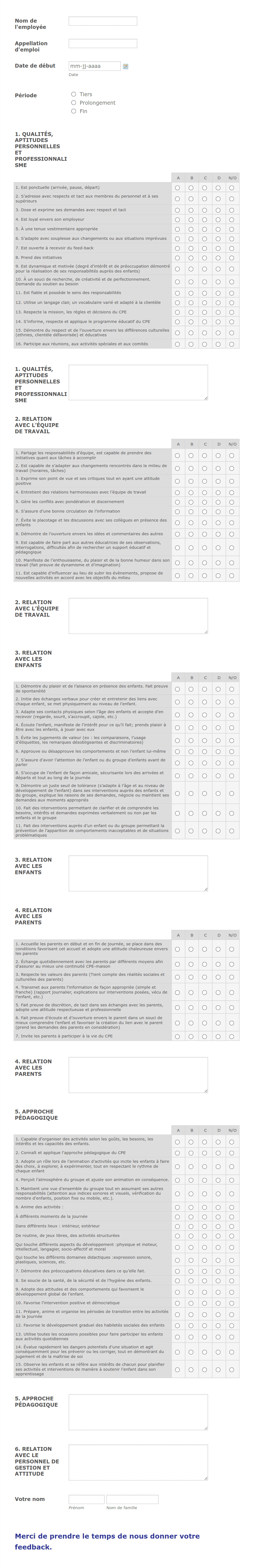 Grille Dévaluation Période Probatoire Modèle Du Formulaire Jotform