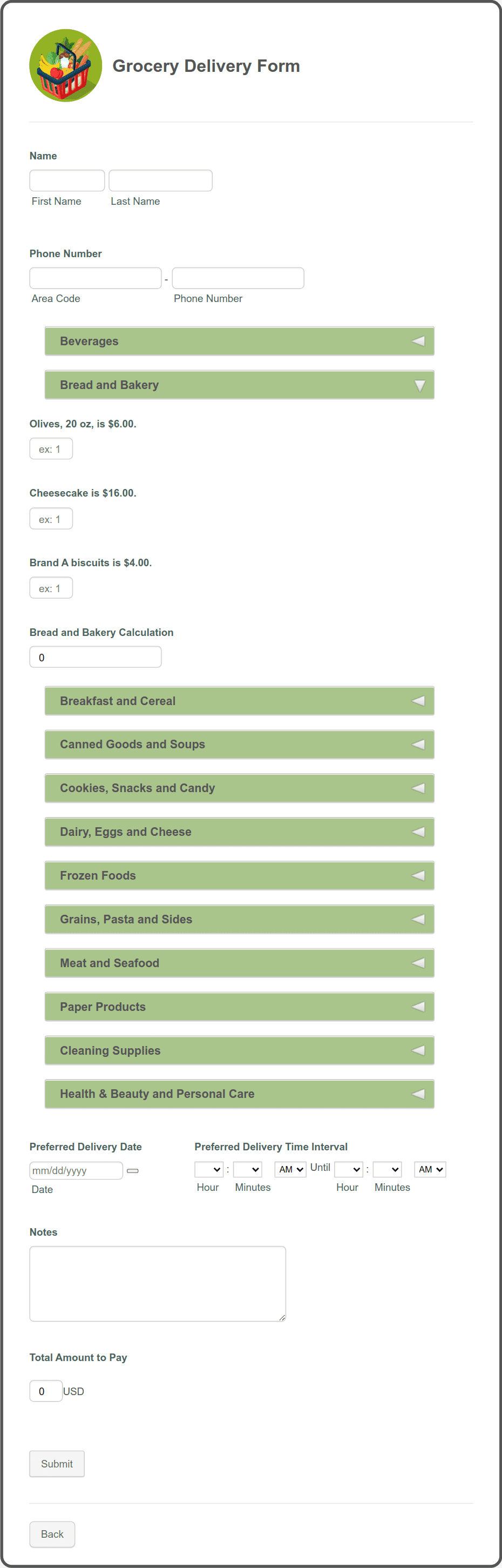 Grocery Delivery Form Template | Jotform