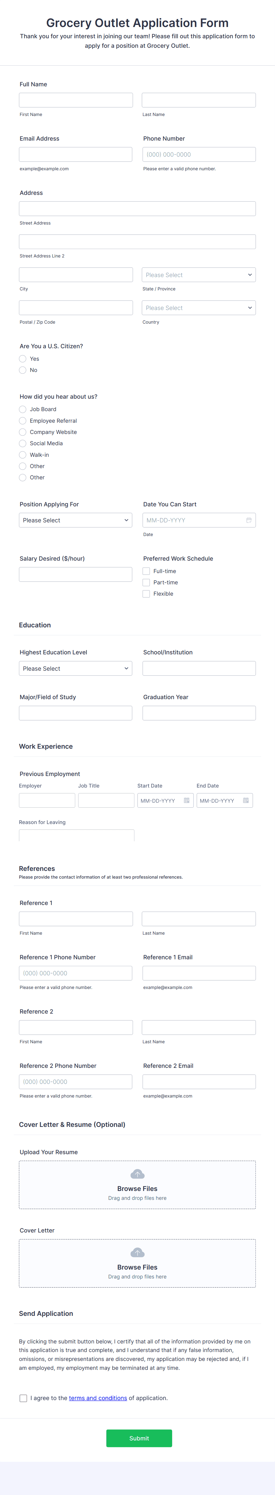 Grocery Outlet Application Form Template | Jotform