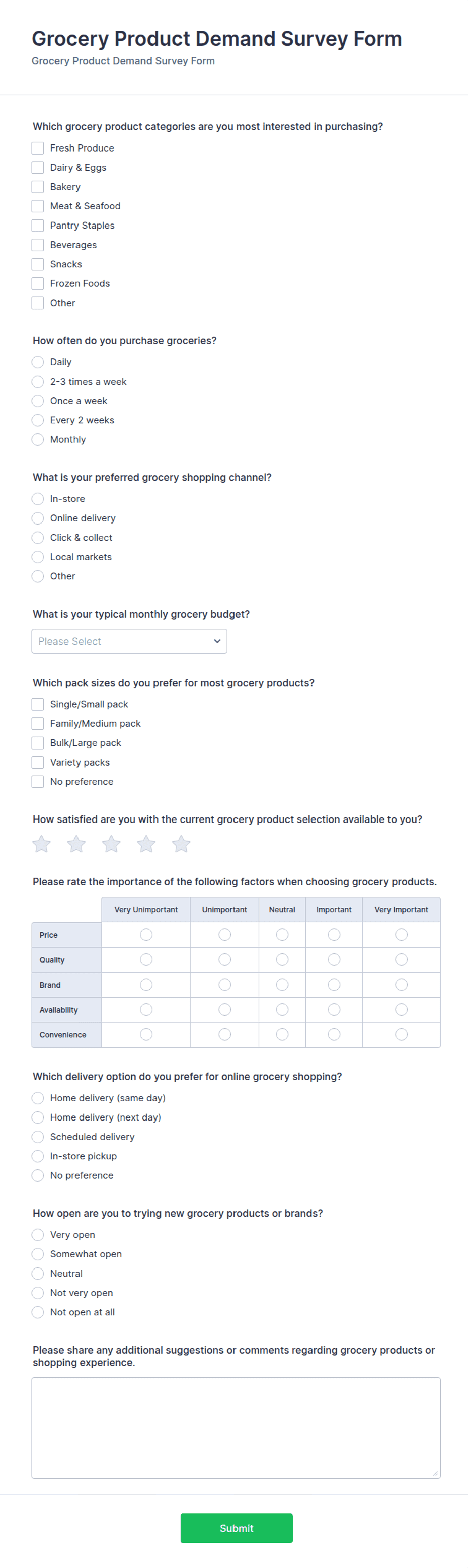 Grocery Product Demand Survey Form Template | Jotform