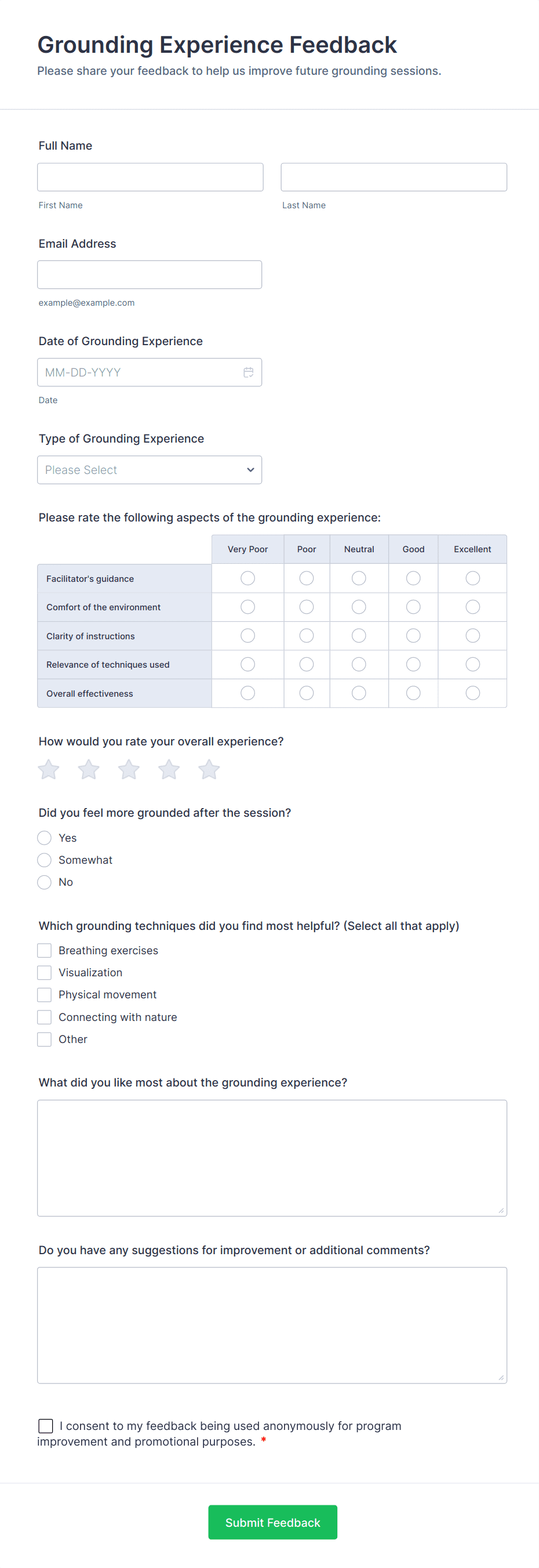 Grounding Experience Feedback Form Template | Jotform