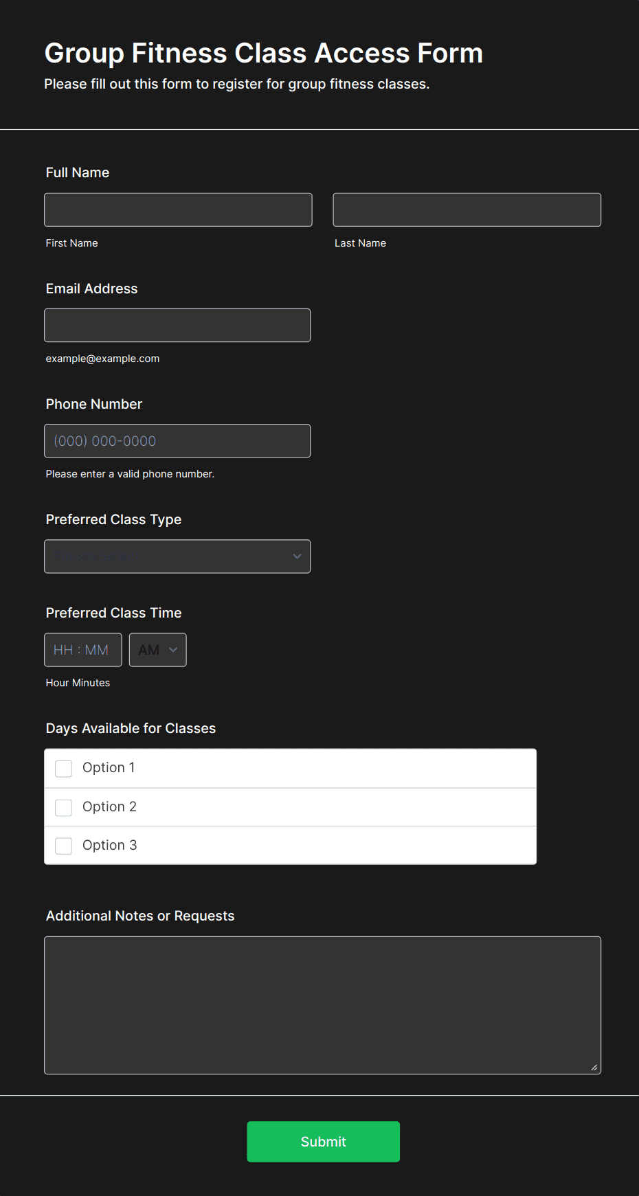 Group Fitness Class Access Form Template | Jotform
