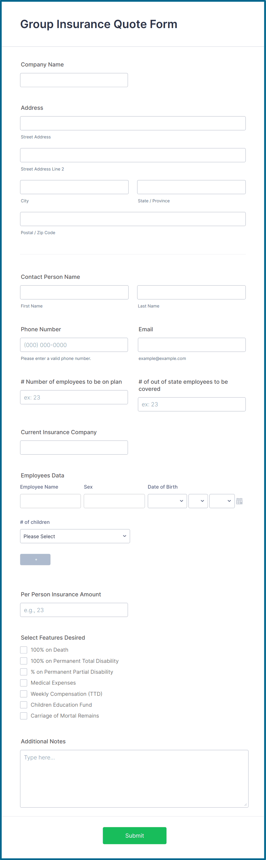 Group Insurance Quote Form Template | Jotform