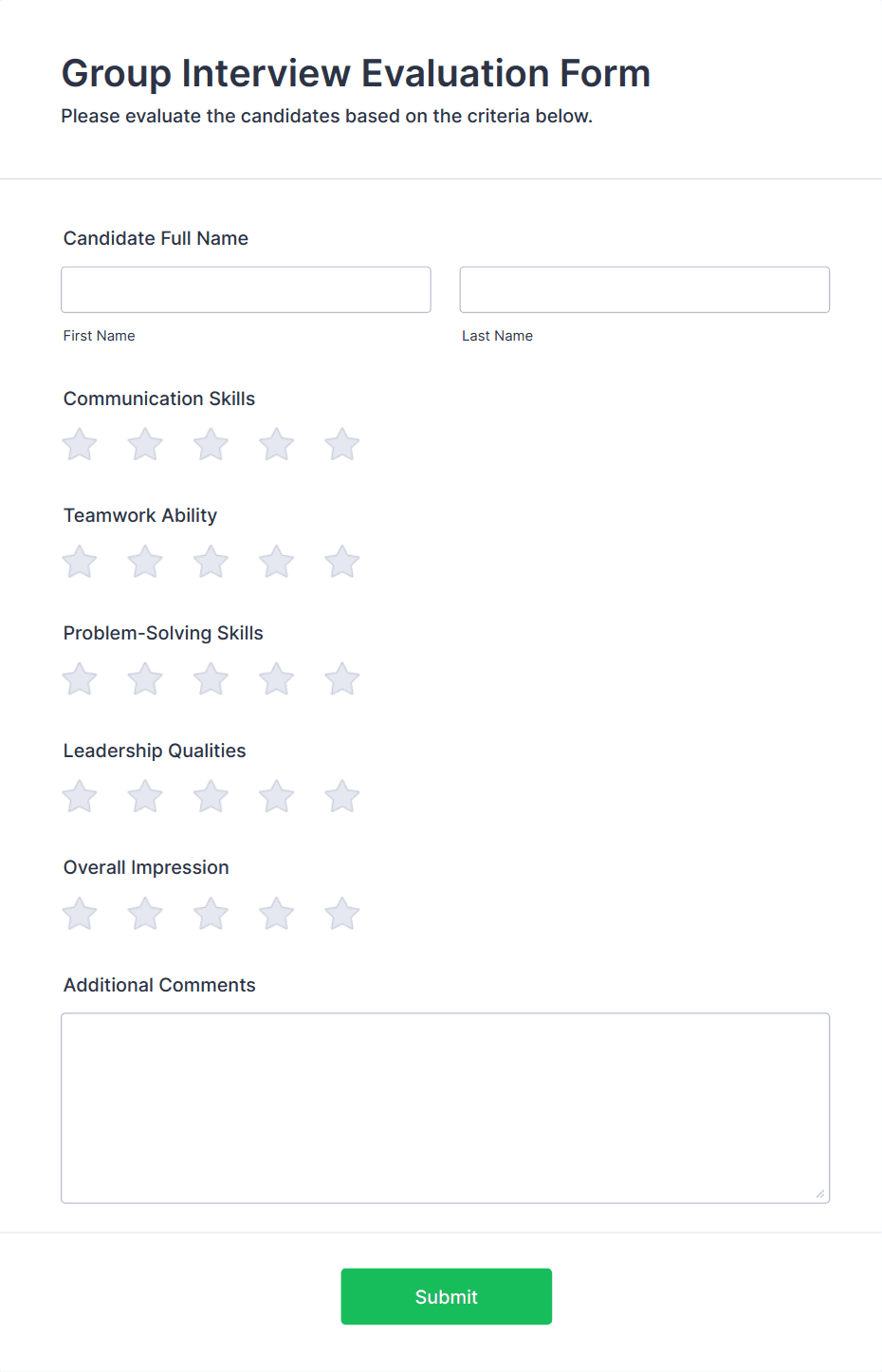 Group Interview Evaluation Form Template | Jotform