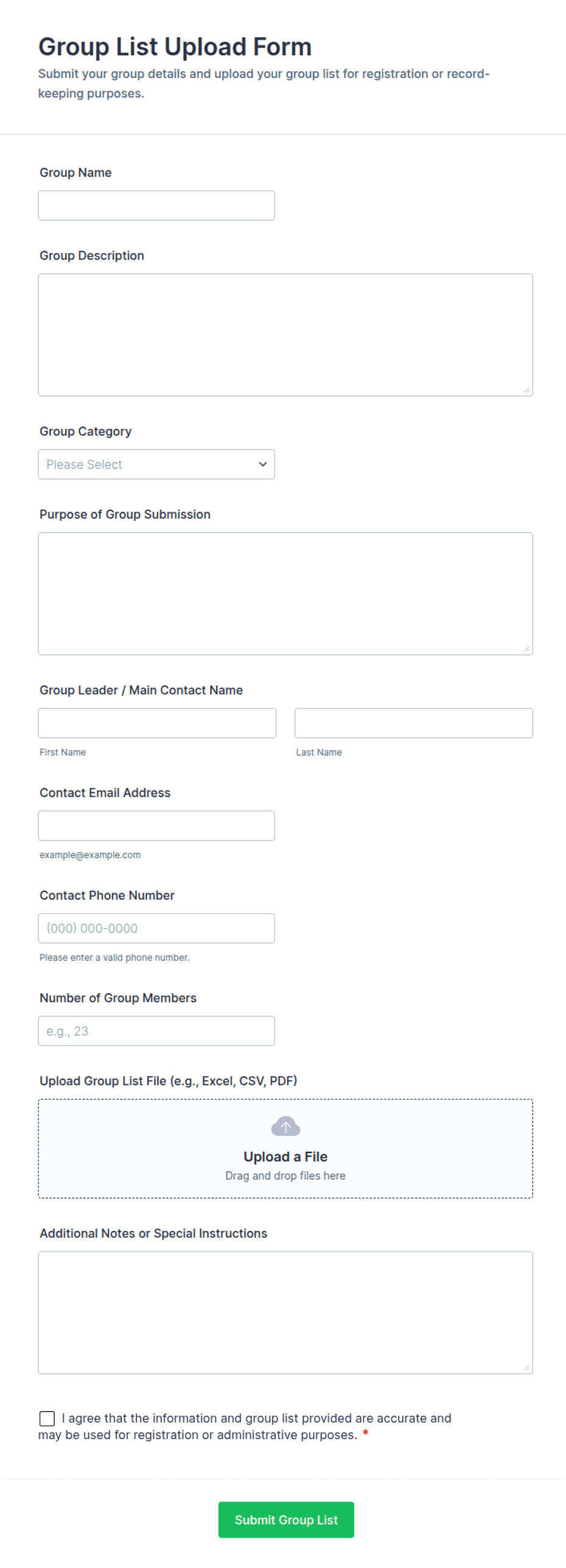 Group List Upload Form Template | Jotform