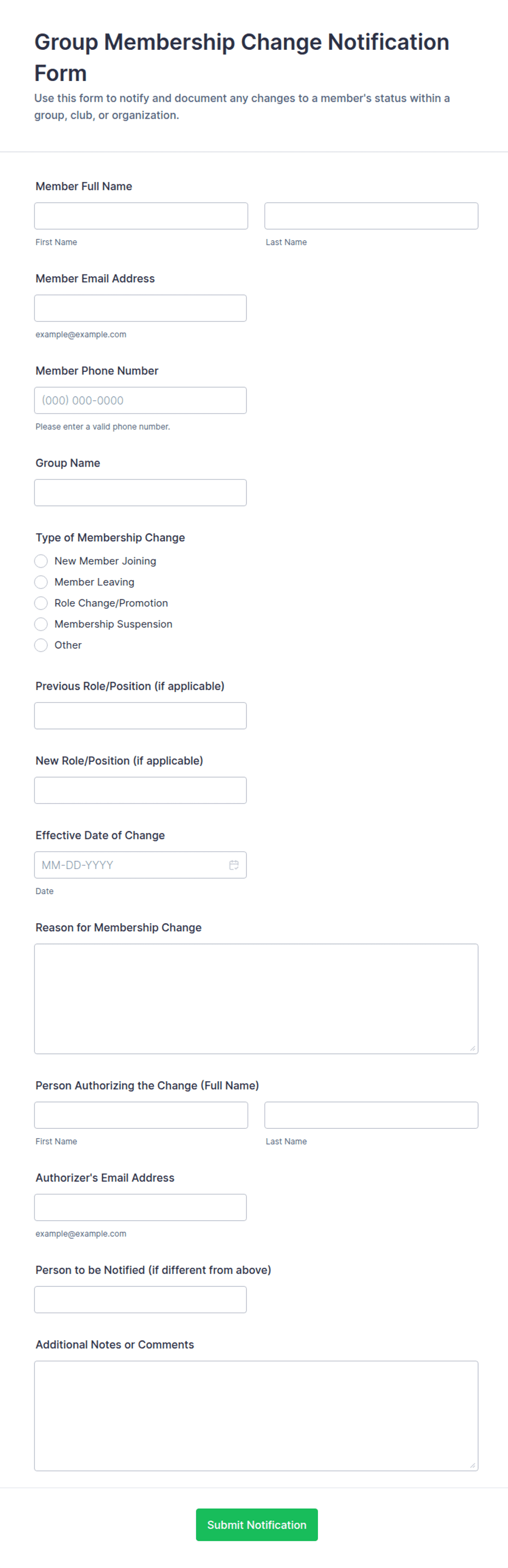 Group Membership Change Notification Form Template | Jotform
