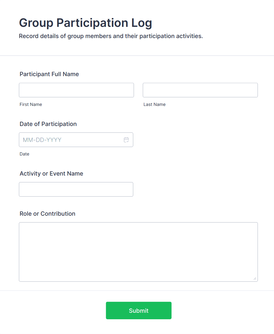 Group Participation Log Form Template | Jotform