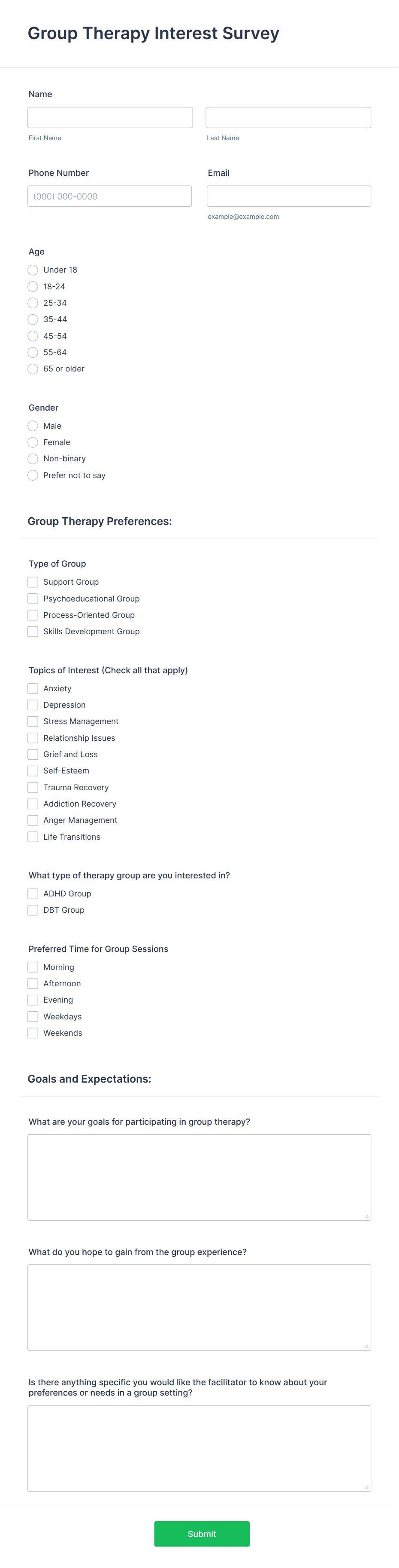 Group Therapy Interest Survey Form Template | Jotform