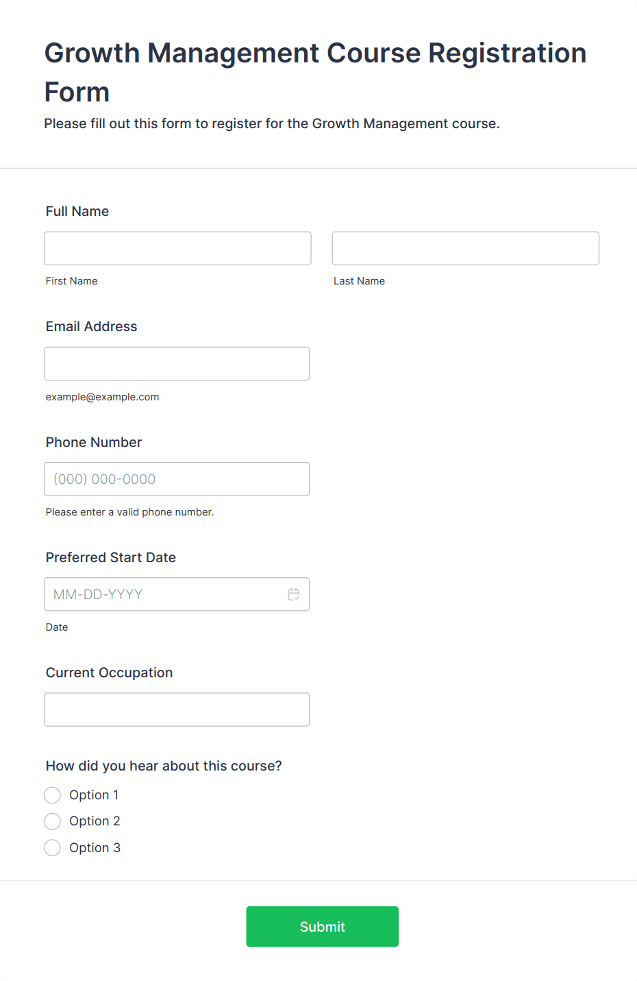 Growth Management Course Registration Form Template | Jotform