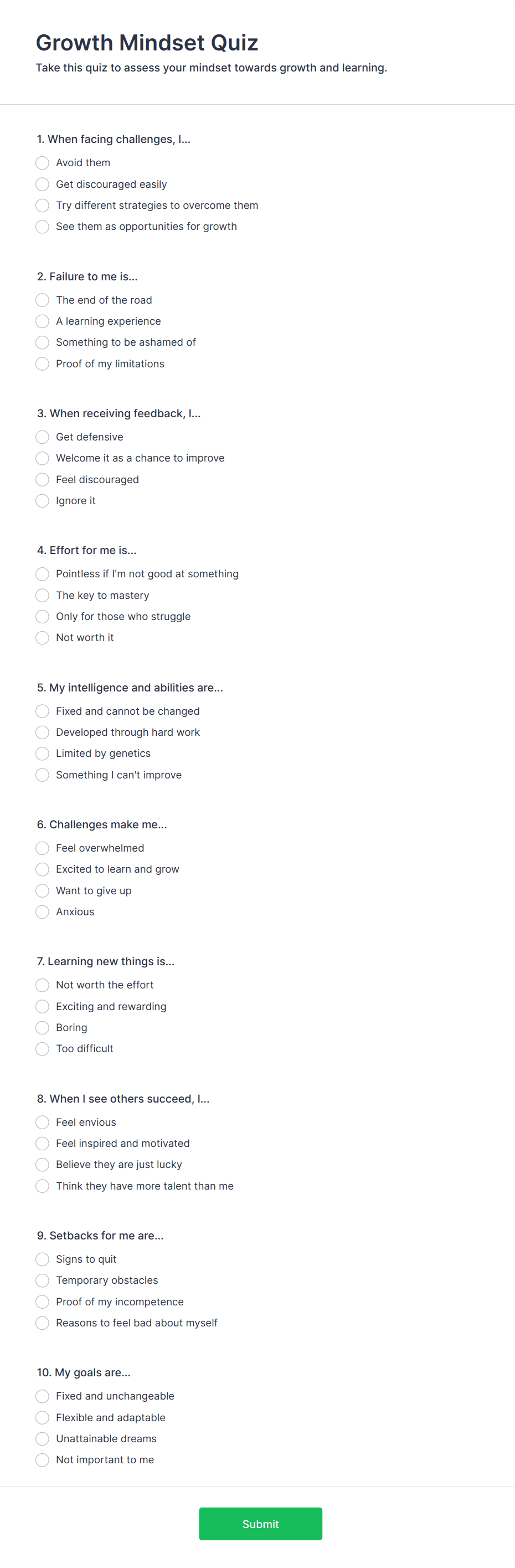 Growth Mindset Quiz Form Template | Jotform