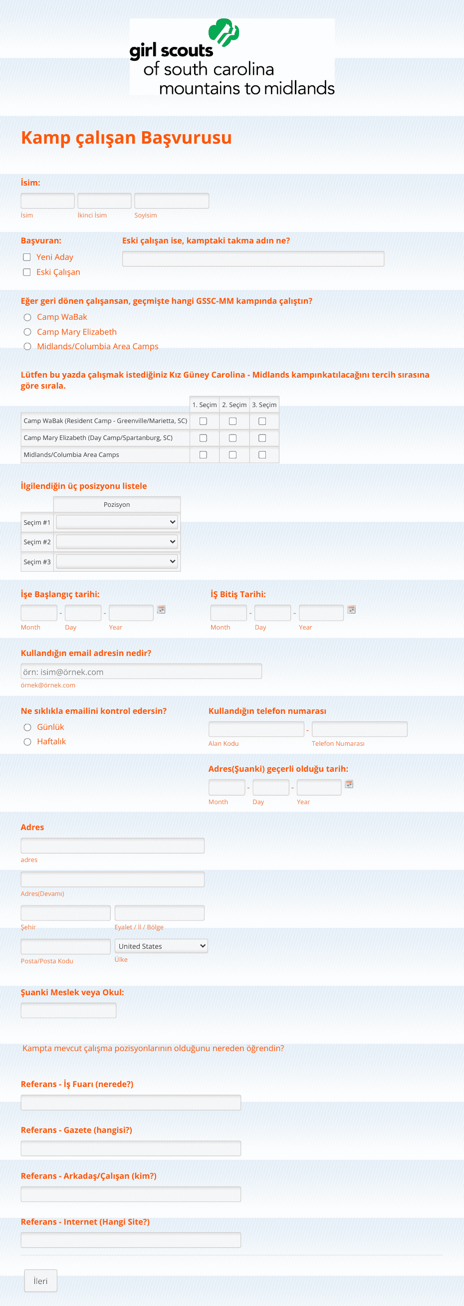 GSSC-MM Kamp Çalışan Başvuru Form Şablonu | Jotform