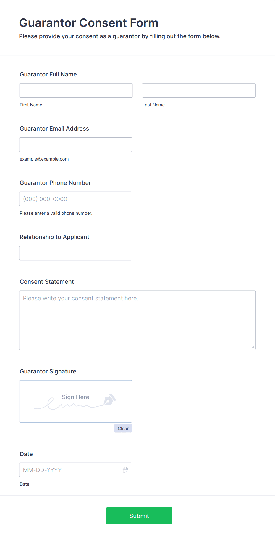 Guarantor Consent Form Template | Jotform