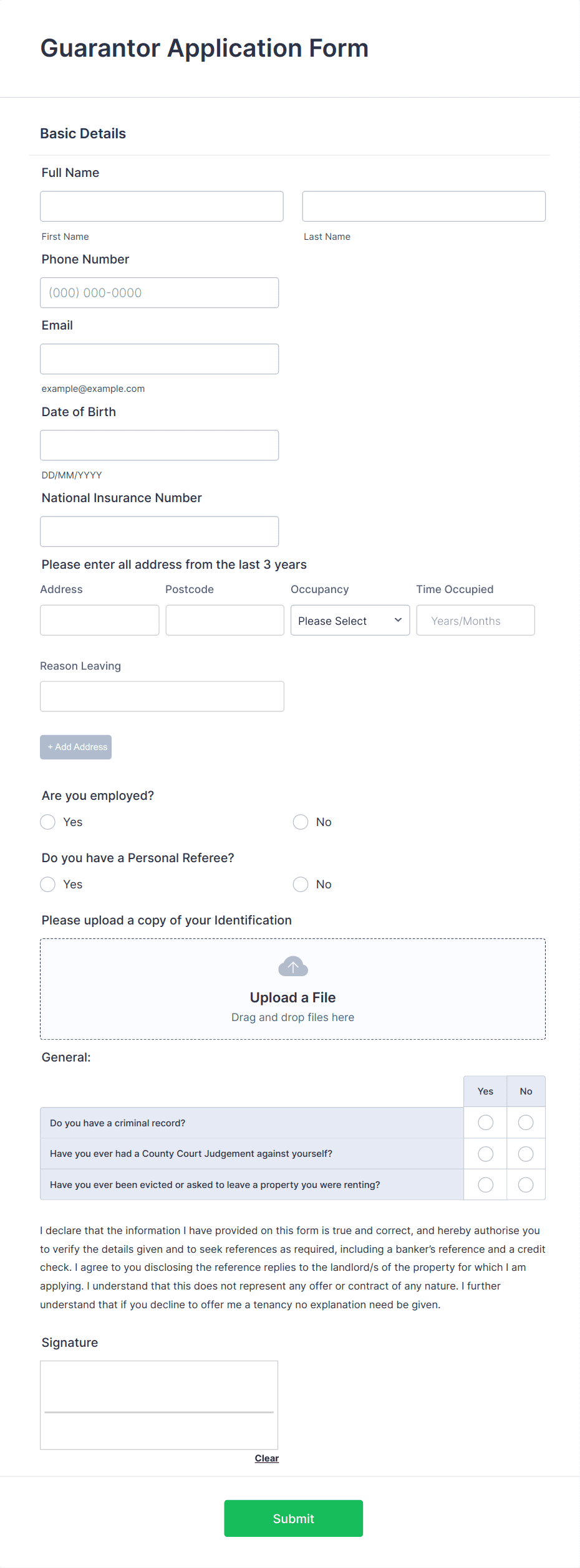 Guarantor Form Template | Jotform