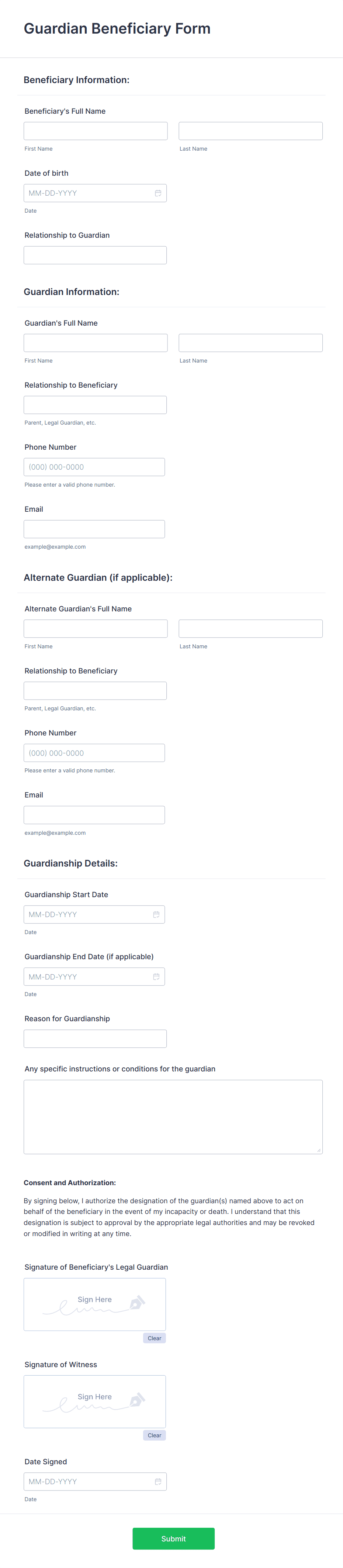 Guardian Beneficiary Form Template | Jotform