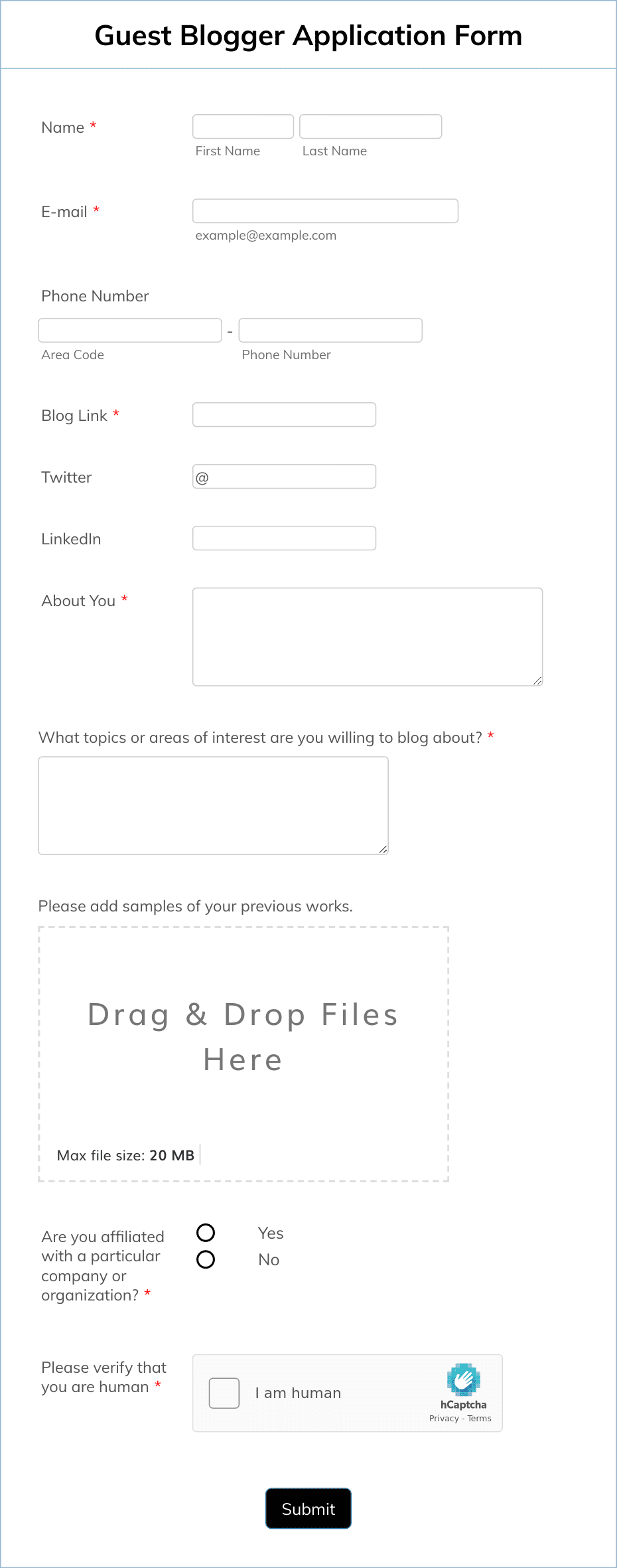 Guest Blogger Application Form Template | Jotform