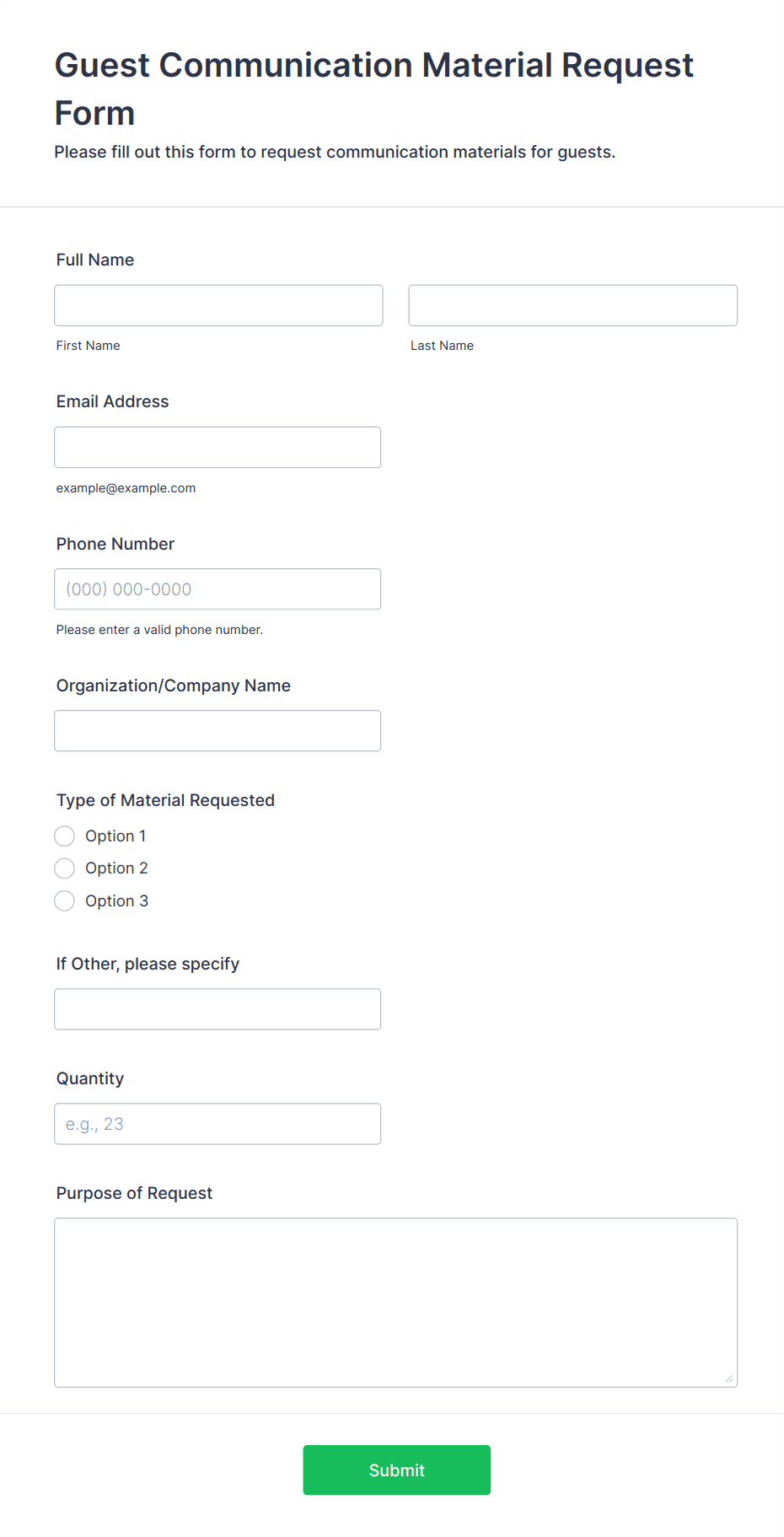 Guest Communication Material Request Form Template | Jotform