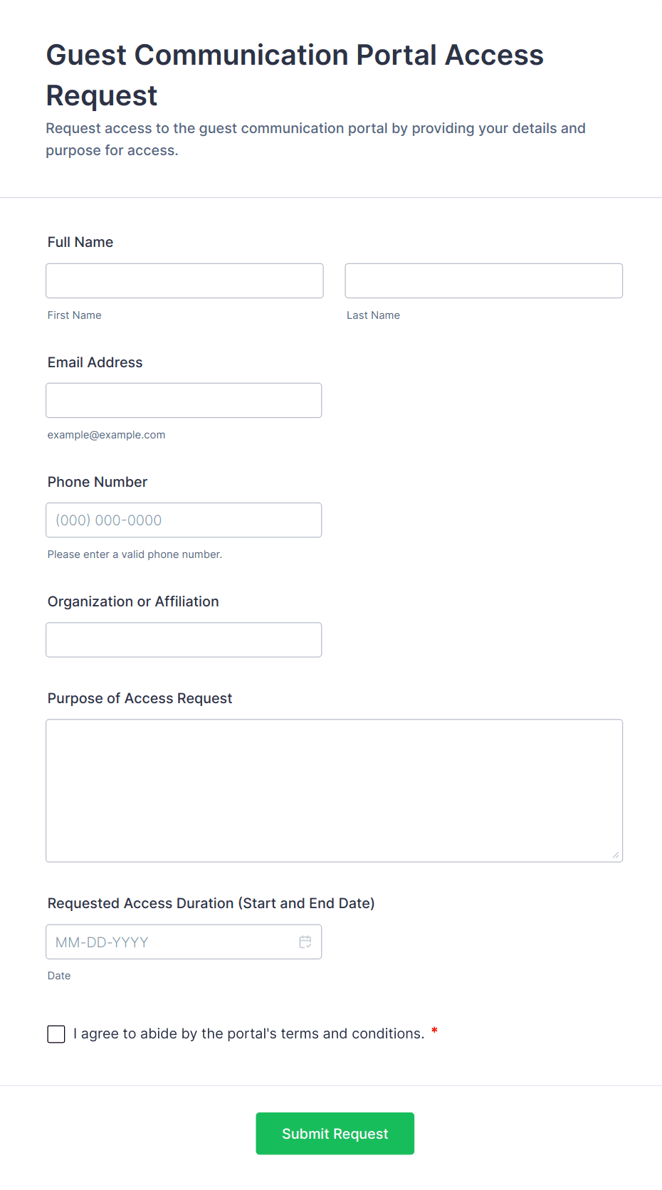 Guest Communication Portal Access Request Form Template | Jotform