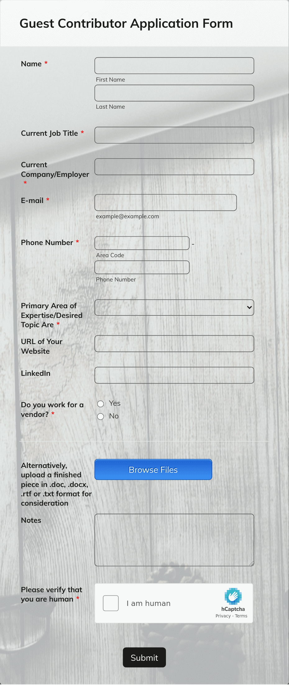 Guest Contributor Application Form Template | Jotform