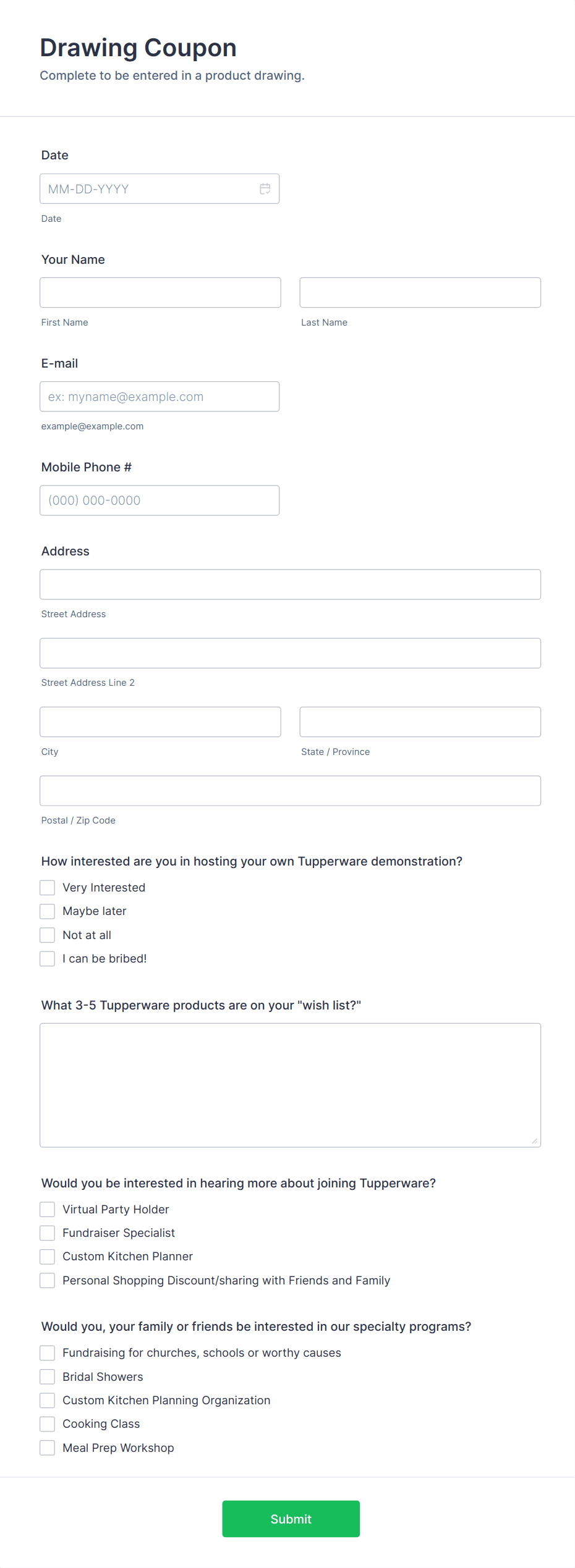 Guest Drawing Coupon Form Template | Jotform