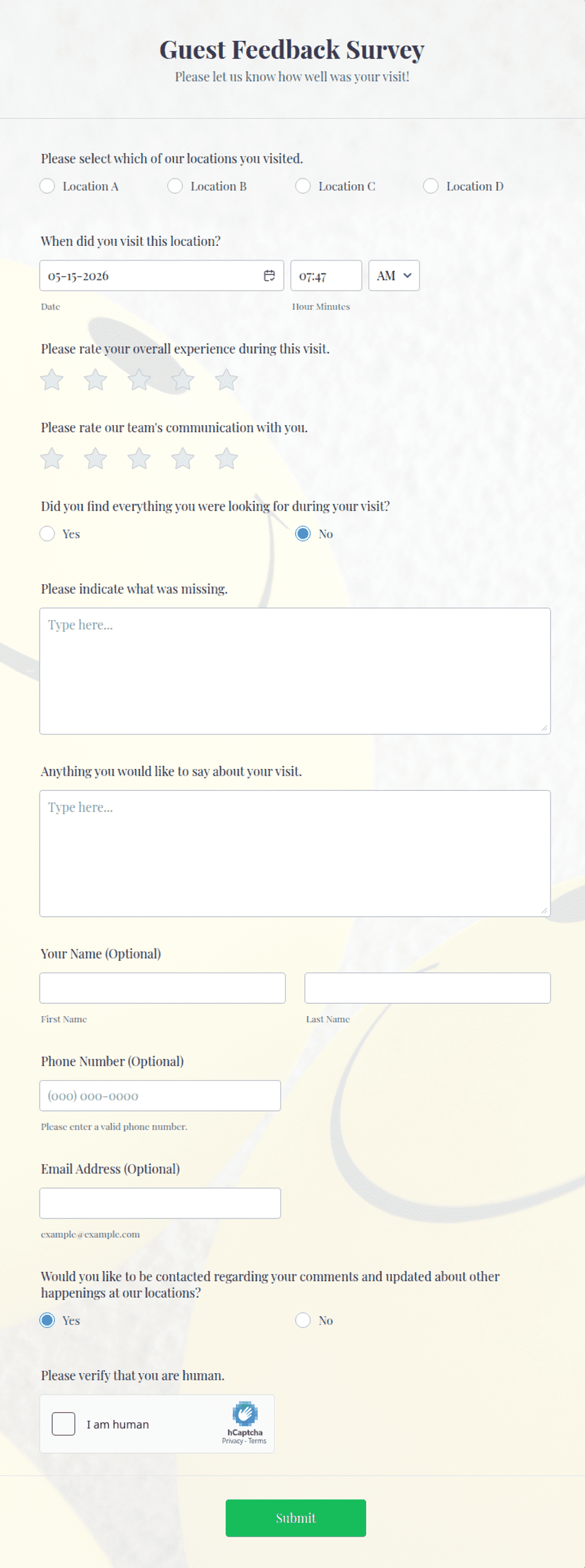 Guest Feedback Survey Form Template | Jotform