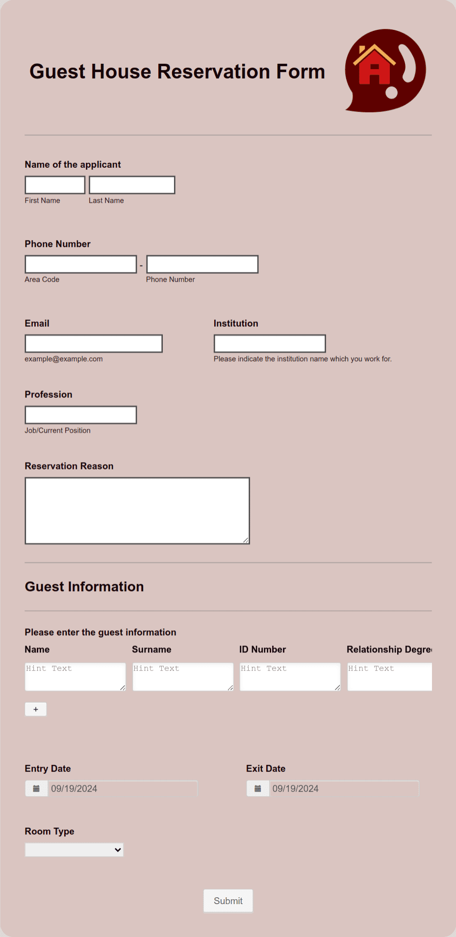 Guest House Reservation Form Template | Jotform